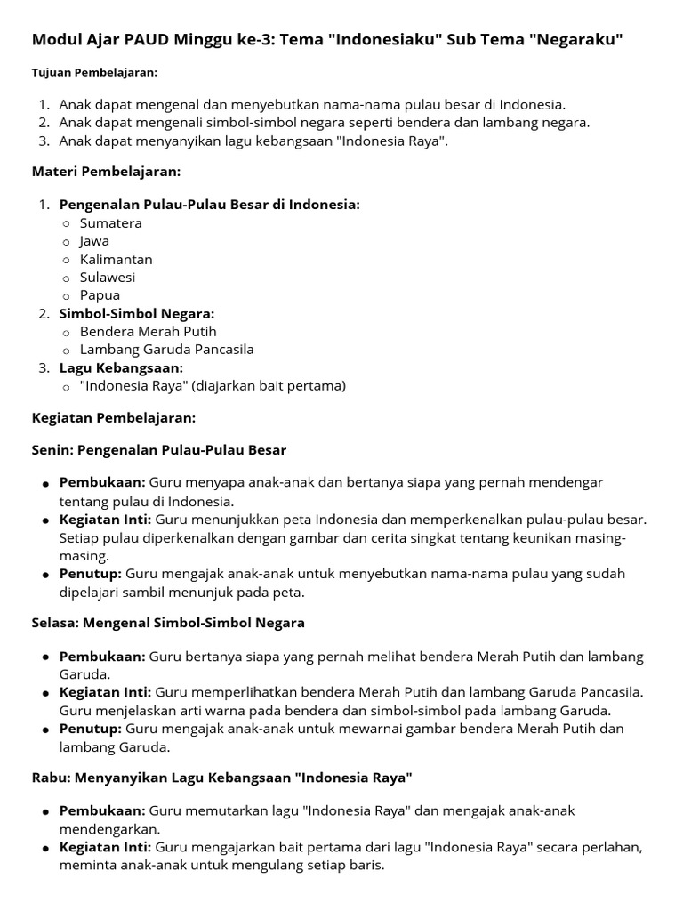 Modul Ajar PAUD Minggu Ke-3 Tema Indonesiaku Sub Tema Negaraku_20240817 ...