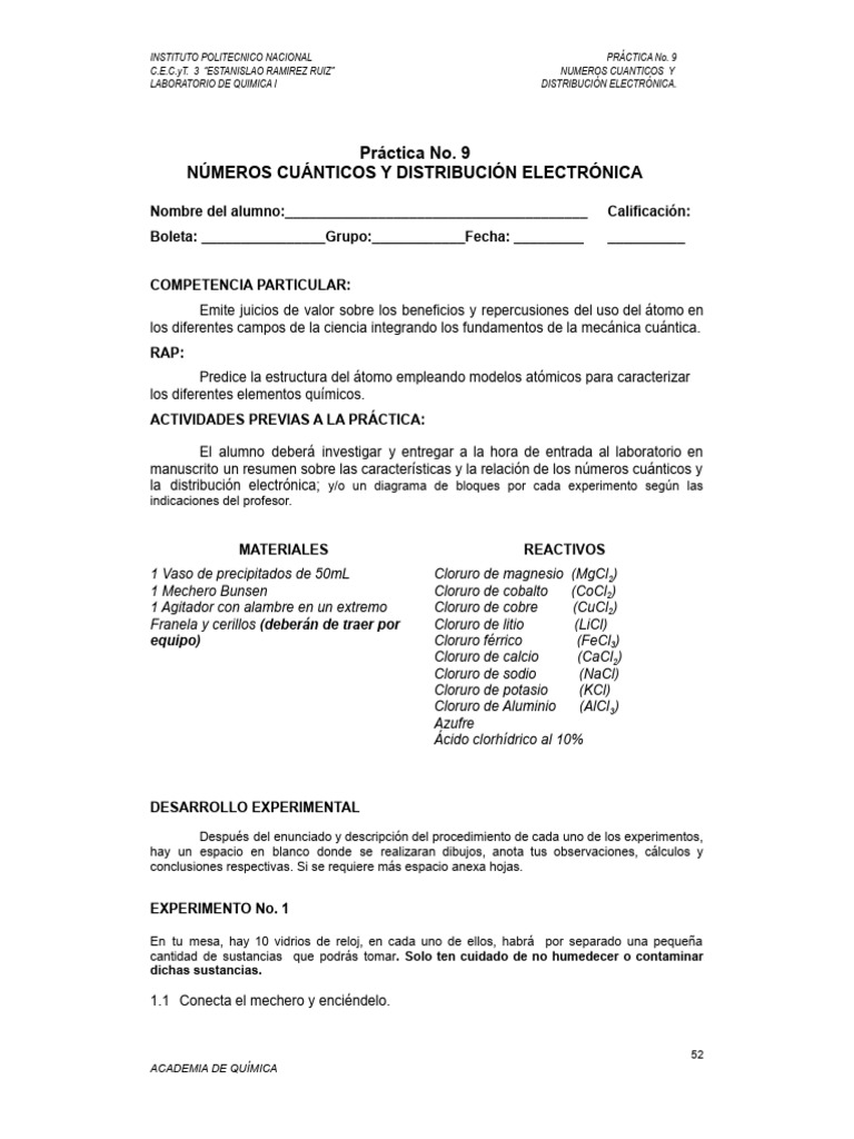 P9. NUMEROS CUANTICOS y DISTRIBUCION ELECTRONICA | PDF | Orbital atómico | Spin (Física)
