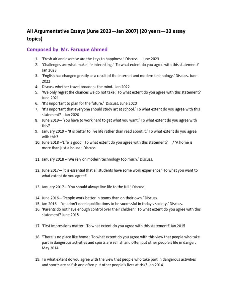 All Argumentative Essays 2023 by Faruque Sir | PDF | Essays | Sports ...