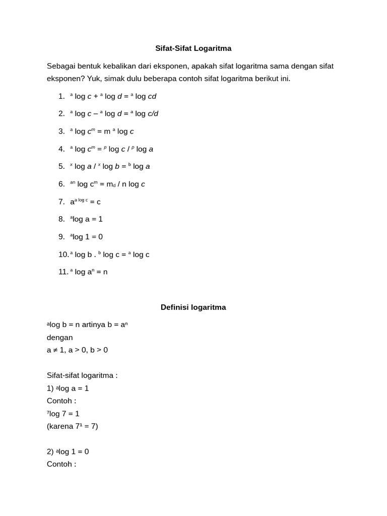 Sifat Logaritma Kelas 10 | PDF