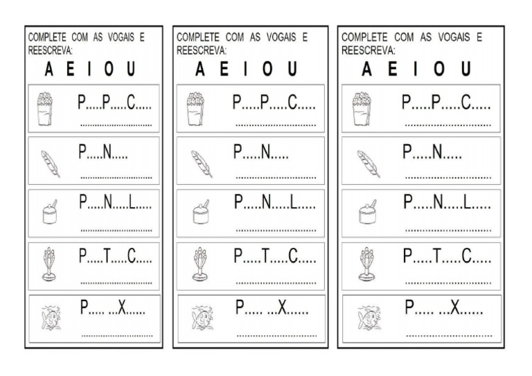 atividades complete com vogais | PDF