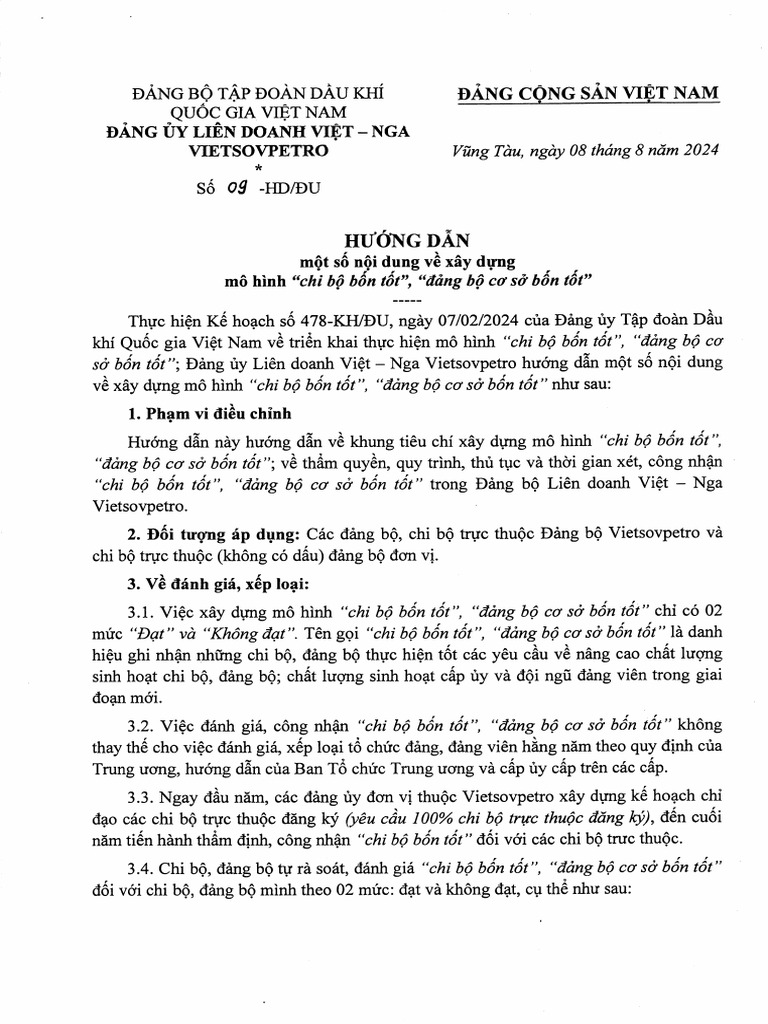 VSP - HD09 - Huong Dan Xay Dung Mo Hinh Chi Bo 4 Tot Dang Bo 4 Tot | PDF