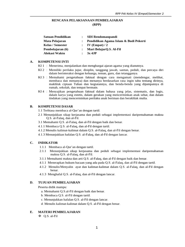 RPP Kelas 4 Semester 2 | PDF
