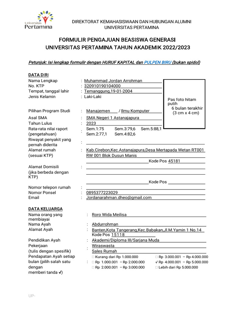 Formulir Pengajuan Beasiswa | PDF