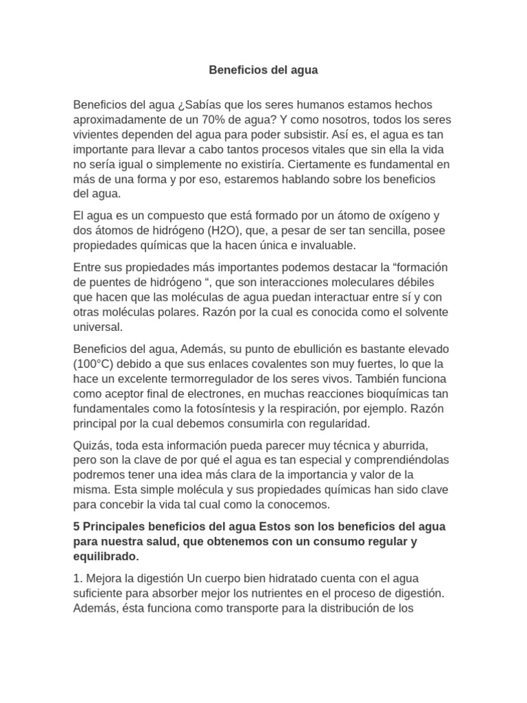 Beneficios Del Agua Tarea Agua | PDF