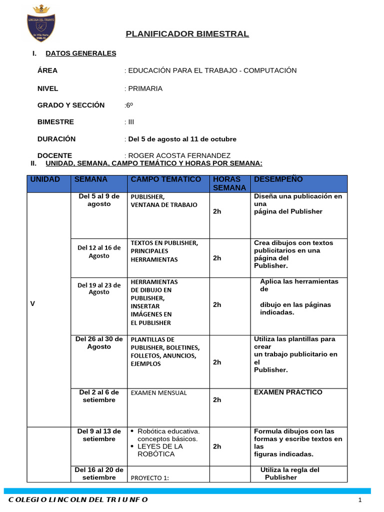 Planificación Bimestral de Computación 6º Grado | PDF | Informática | Ingeniería