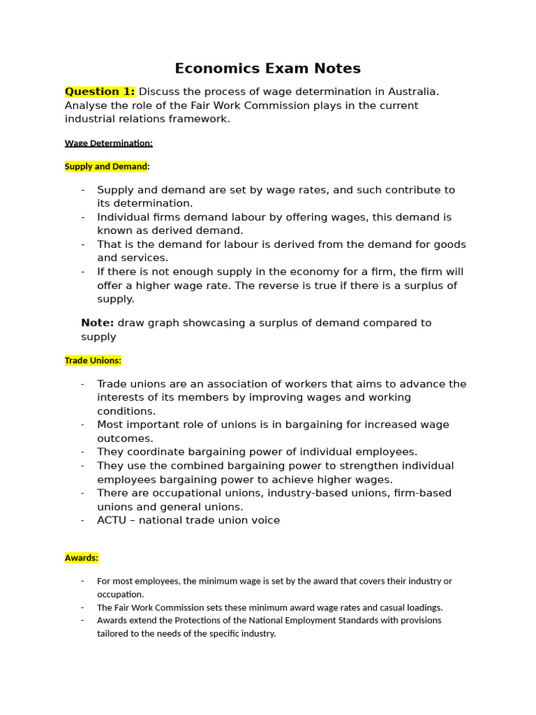 Economics Notes For Year 11 Course | PDF | Fiscal Policy | Business