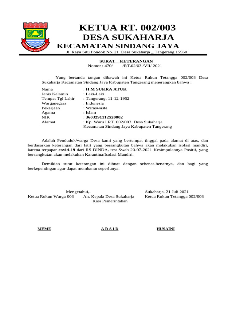 Surat Keterangan Isolasi Mandiri | PDF Surat Keterangan Isolasi Mandiri | PDF