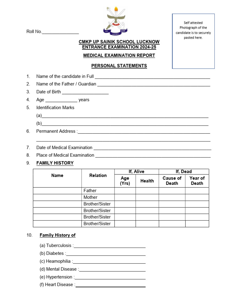 Candidate Medical Examination Form | PDF