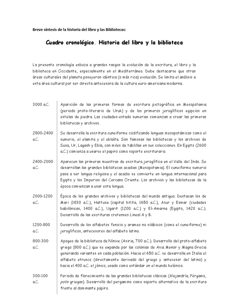 Breve Sintesis de La Historia Del Libro y Las Bibliotecas | PDF ...