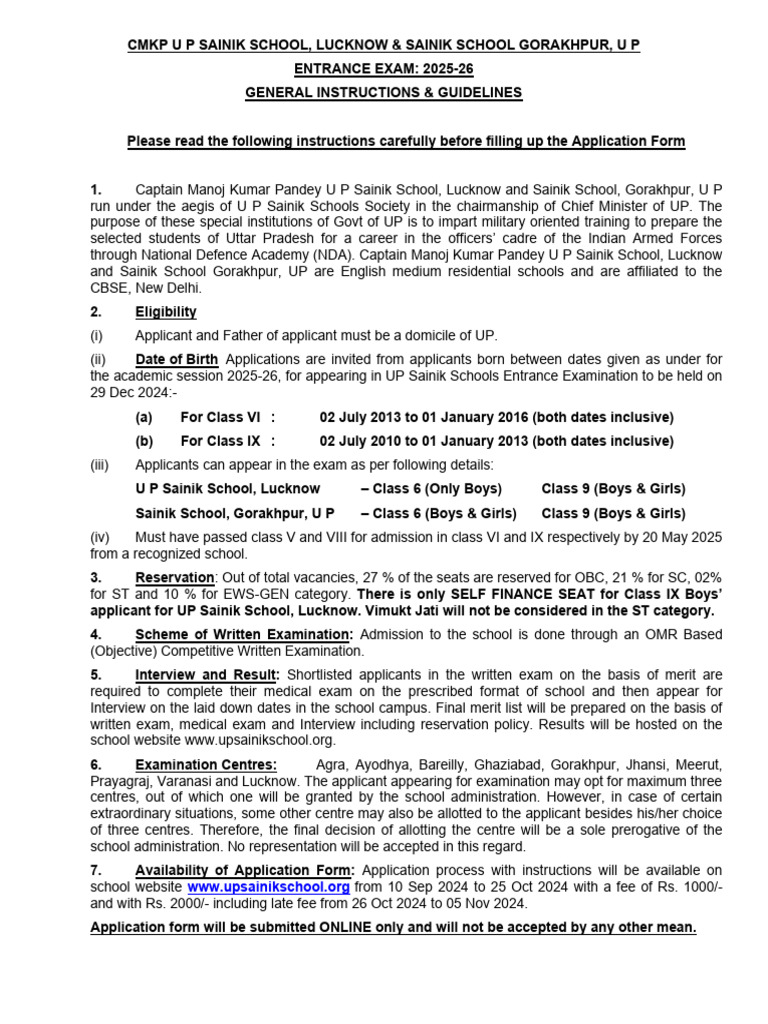 Entrance 2025-26 Instructions Eng | PDF