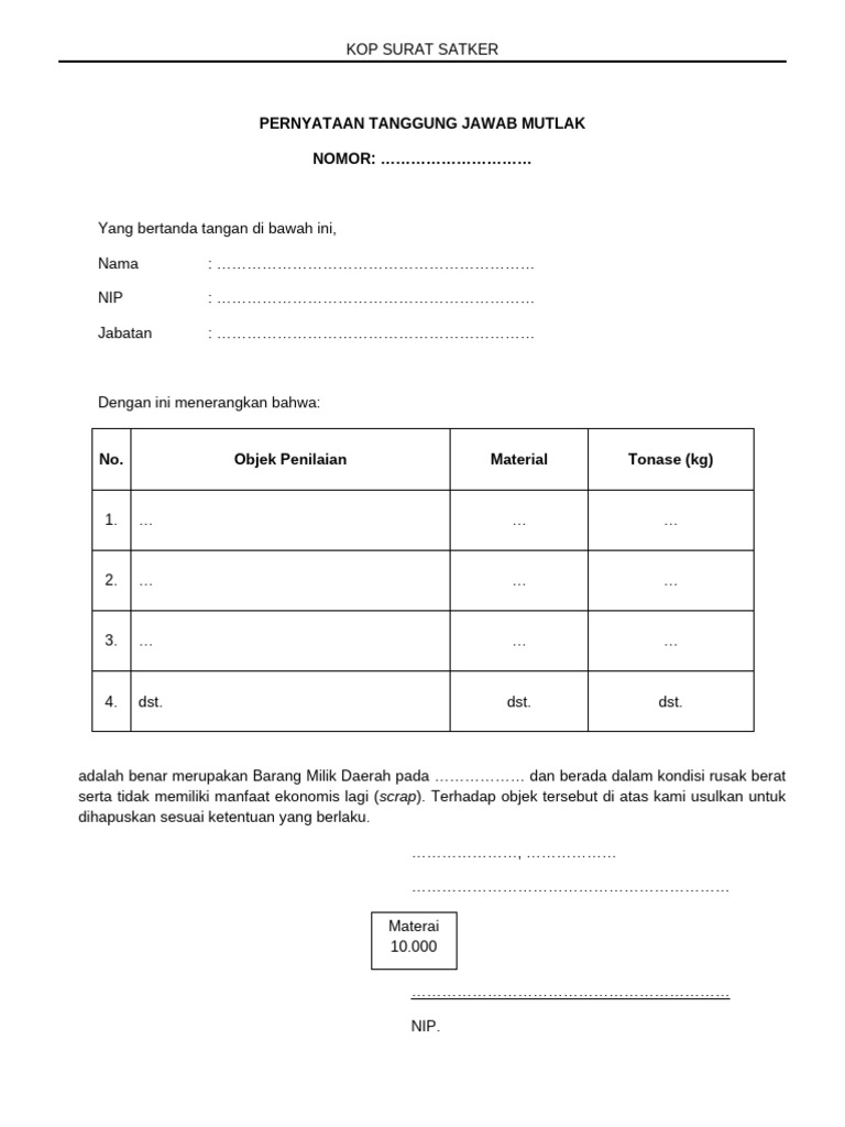 Format Surat Keterangan Tonase | PDF