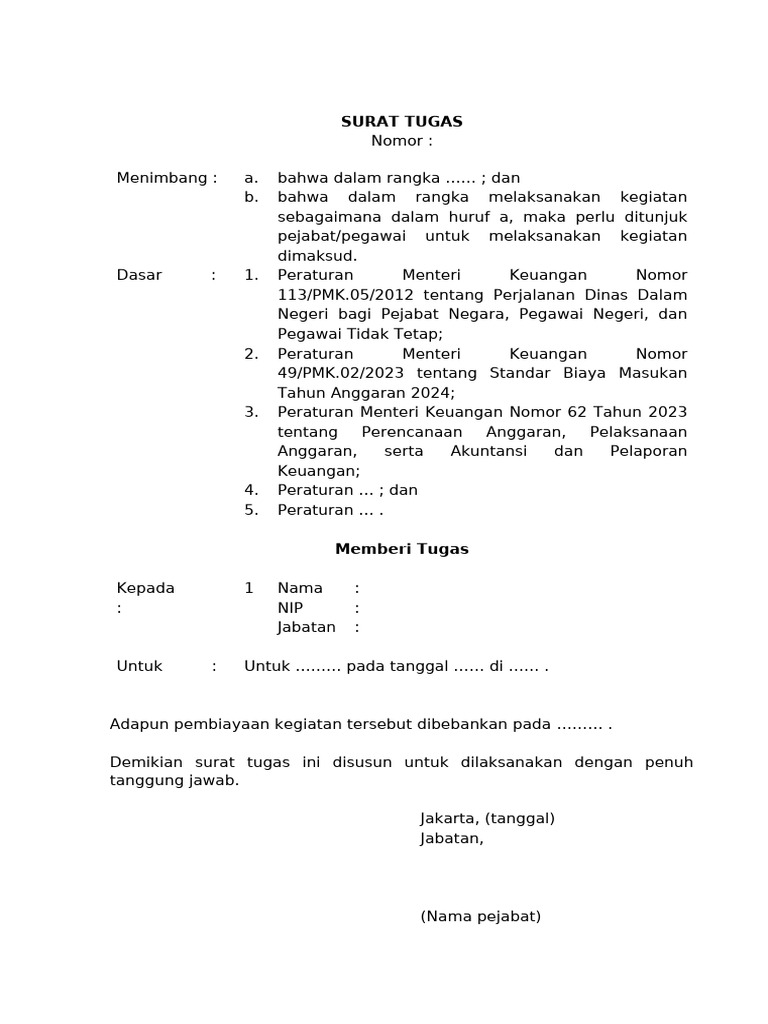 Contoh Format Surat Tugas Instansi Pemerintah | PDF