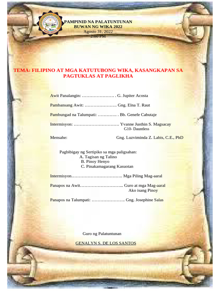 Pampinid Na Palatuntunan | PDF