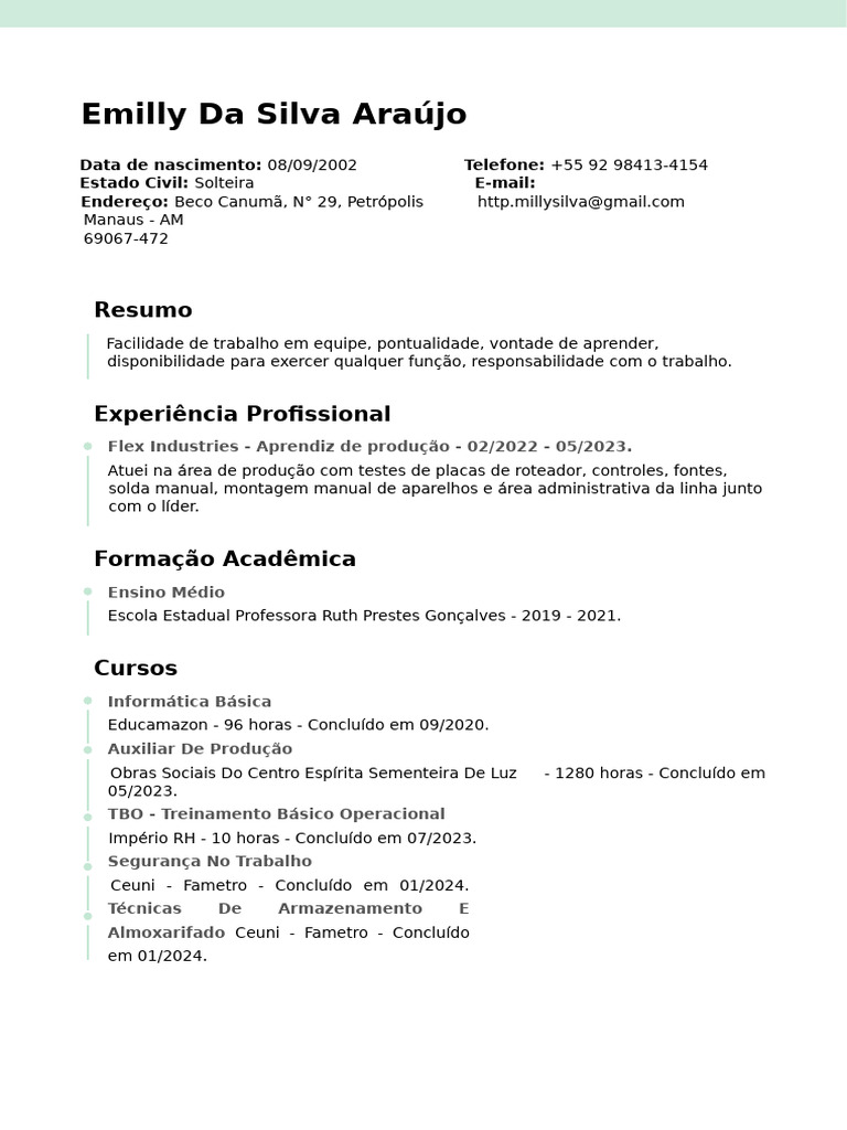 CV - Emilly Da Silva Araújo | PDF