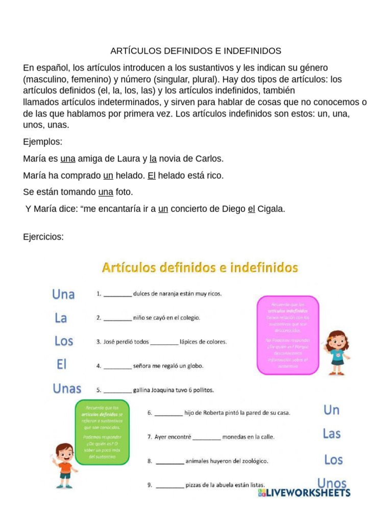 ARTÍCULOS DEFINIDOS E INDEFINIDOS | PDF