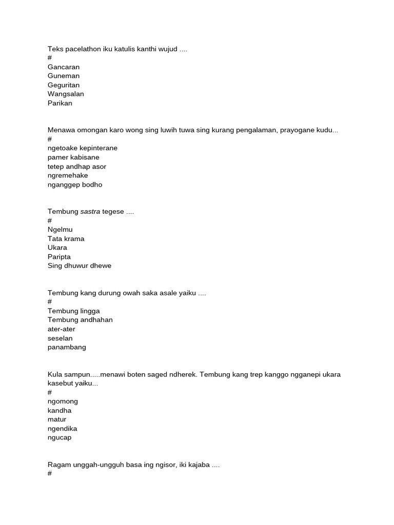 Template Soal B Jawa Kelas X | PDF