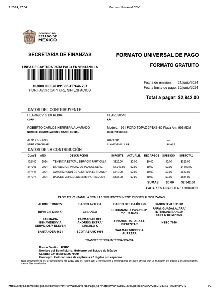 Formato Universal CCV | PDF