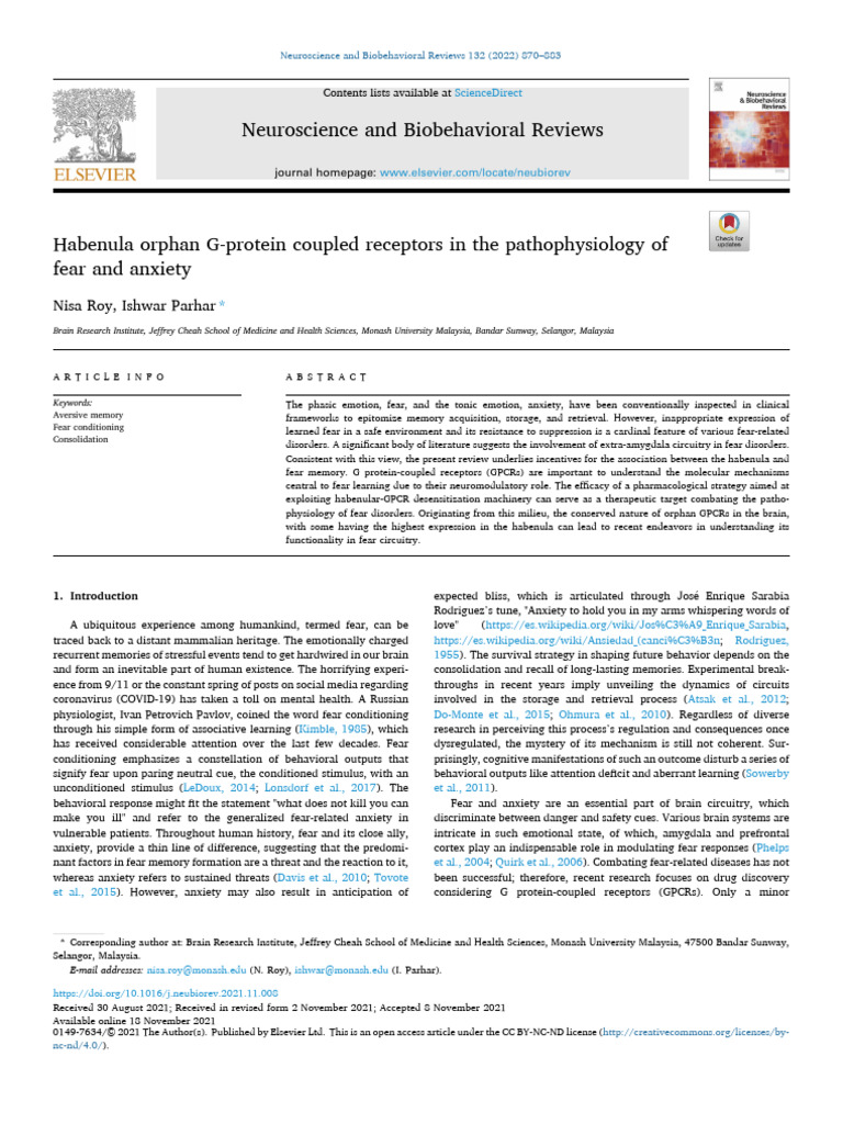 Habenula Orphan G-Protein Coupled Receptors in The Pathophysiology of | PDF