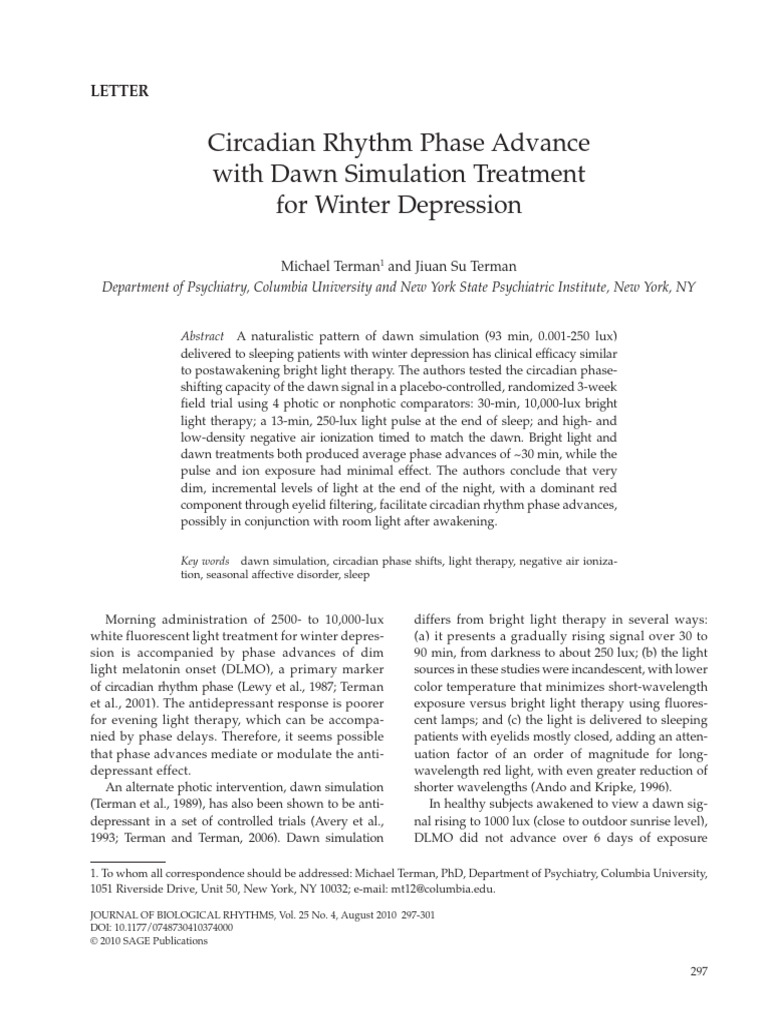 Terman Jiuan Su Terman 2010 Circadian Rhythm Phase Advance With Dawn ...