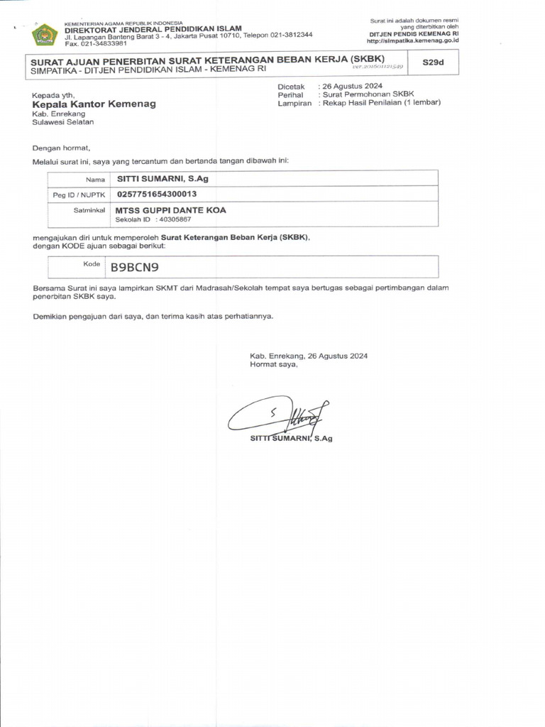 Document - SKMT SITTI SUMARNI, S.Ag | PDF