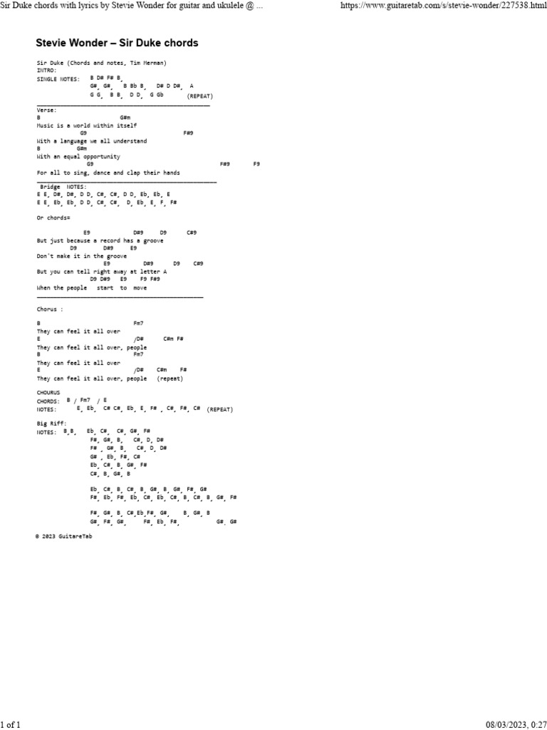 Sir Duke-Stevie Wonder | PDF