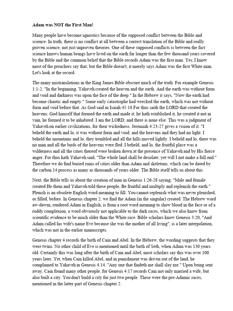 Adam Was NOT The First Man | PDF | Adam | Eve