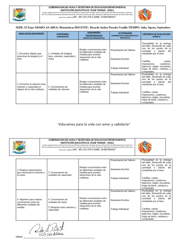 TEMATICA 3P PLAN DE AULA - Geometria (6A y 6B) | PDF