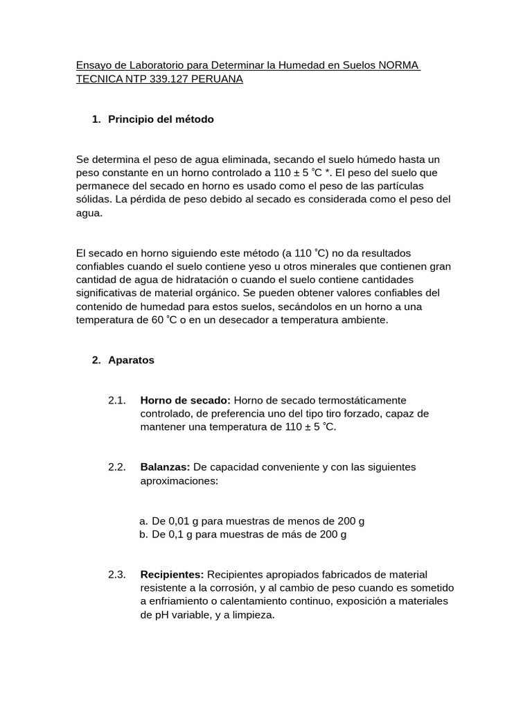 Roiner Mecanica de Suelos Procediminto de Ensayo para Humedad | PDF ...