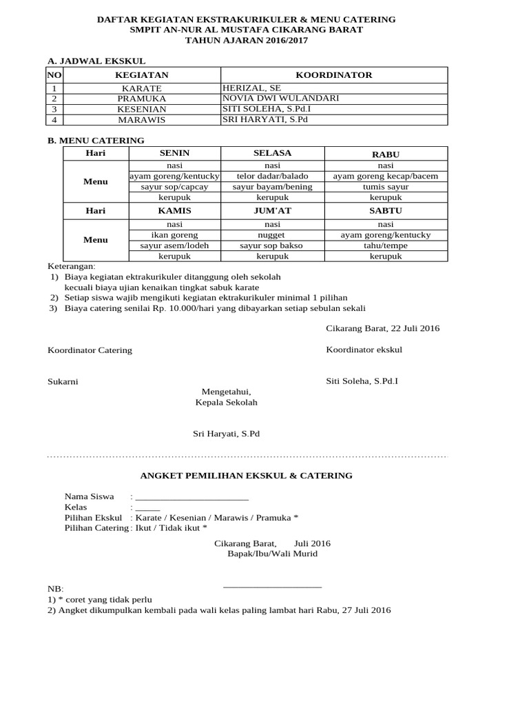 Angket Ekskul & Catering | PDF