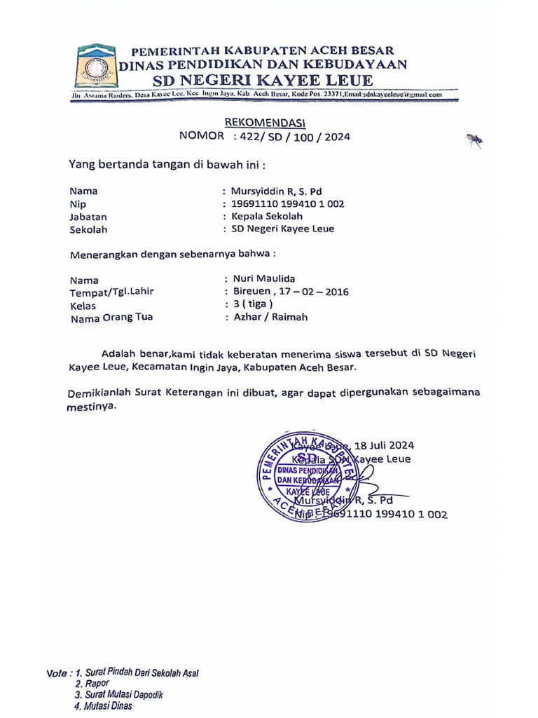 Rekom Pindah Siswa Dari Sekolah Penerima Pdf