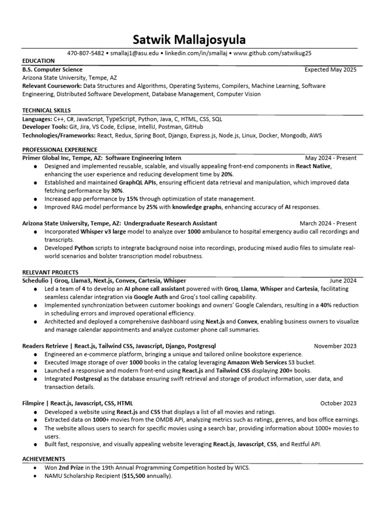 Satwik Resume 1 | PDF