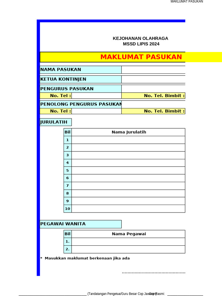 Borang Pendaftaran Olahraga 2023.Xlsx | PDF