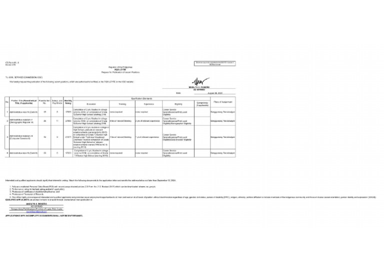 Cs Form No. 9 Request For Publication of Vacant Positions With ...