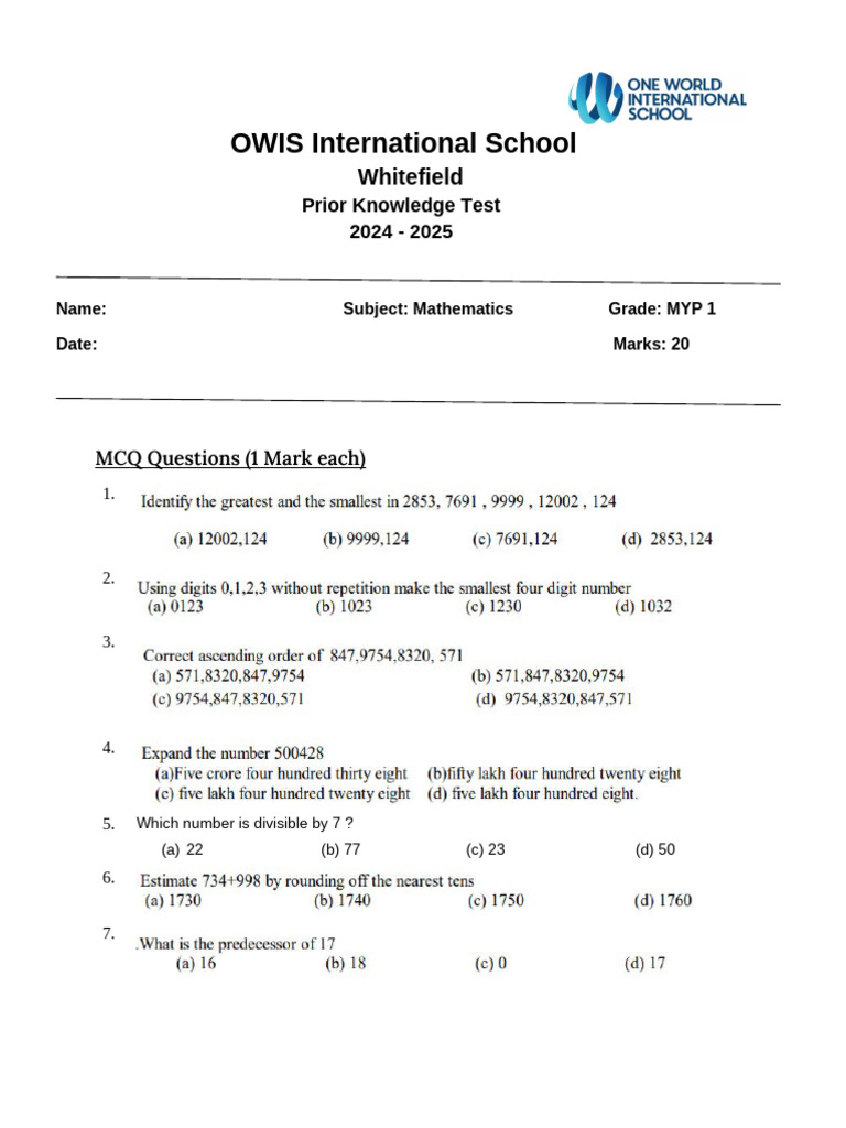 Math - PKT - MYP 1 - 2022-23 | PDF