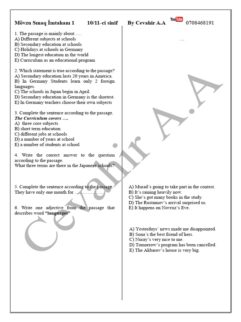 Noun-Movzu Sinaq 1 by Cevahir A.A | PDF