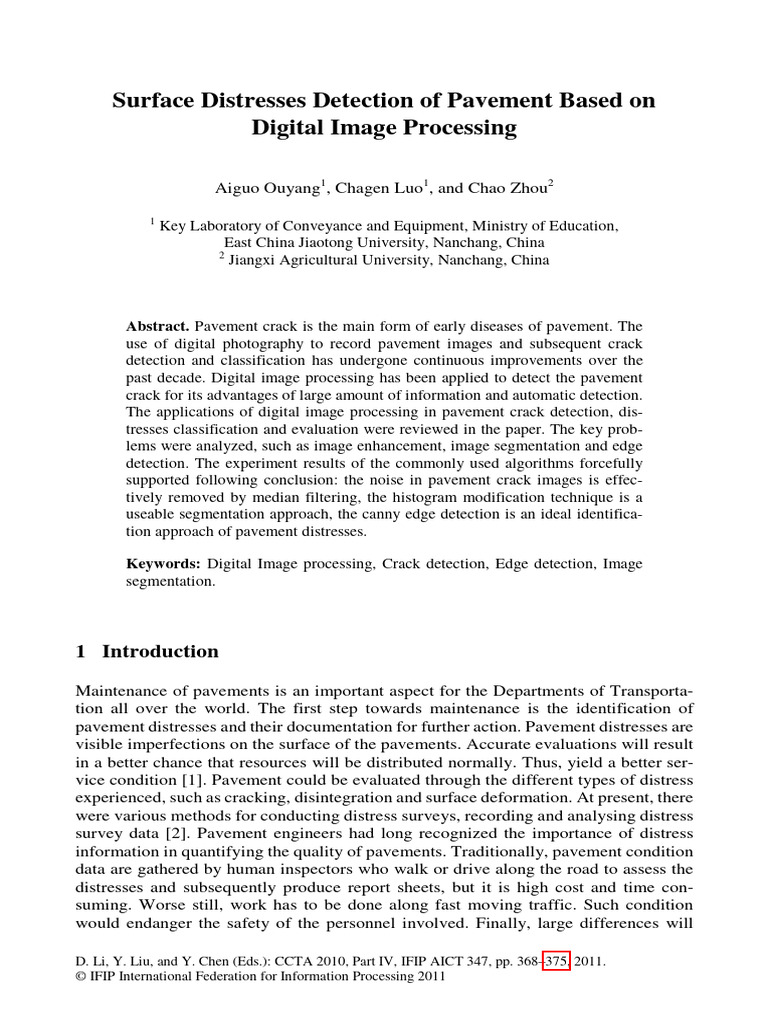 Surface Distresses Detection of Pavement Based On Digital Image Processing | PDF