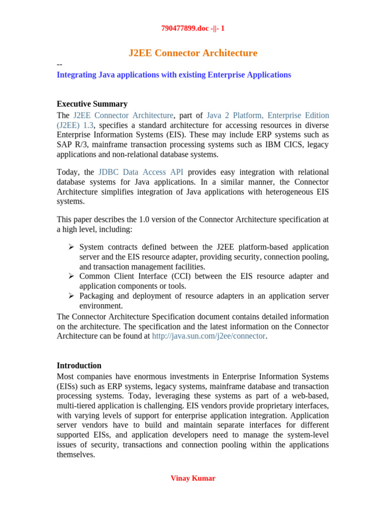 J2EE Connector Architecture | PDF