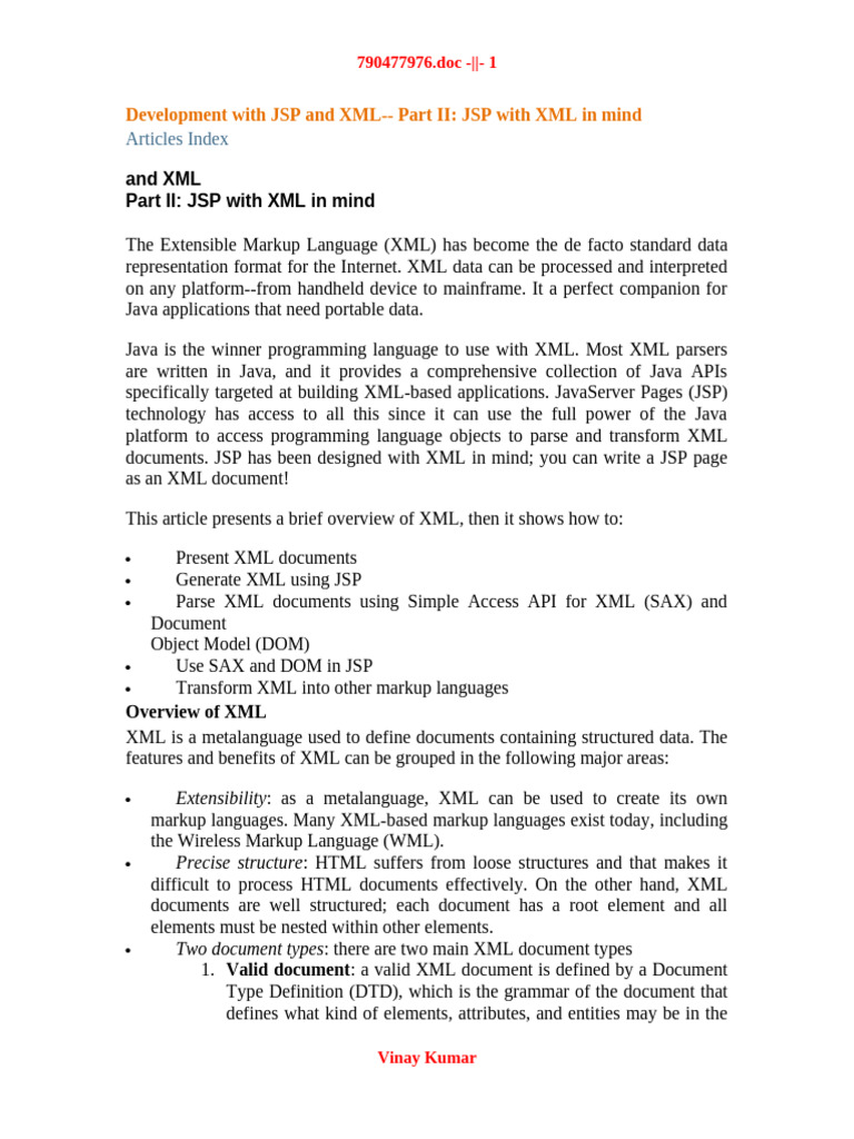 Development With JSP and XML Part II JSP With XML in Mind | PDF