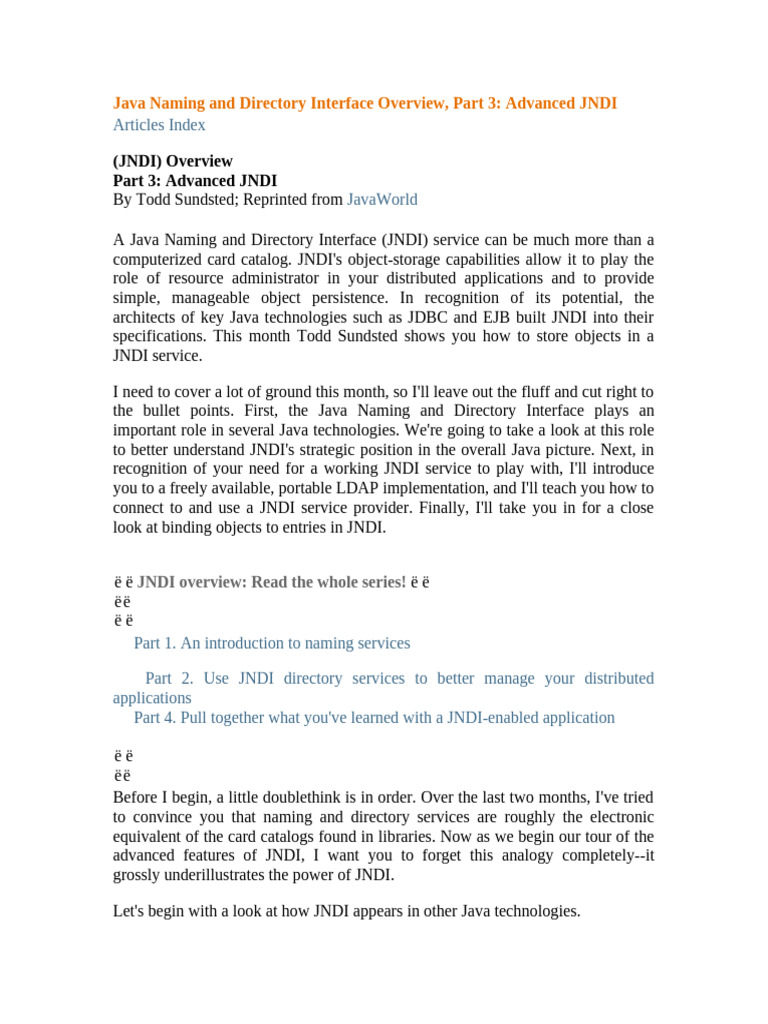 Java Naming and Directory Interface Overview Advanced JNDI | PDF