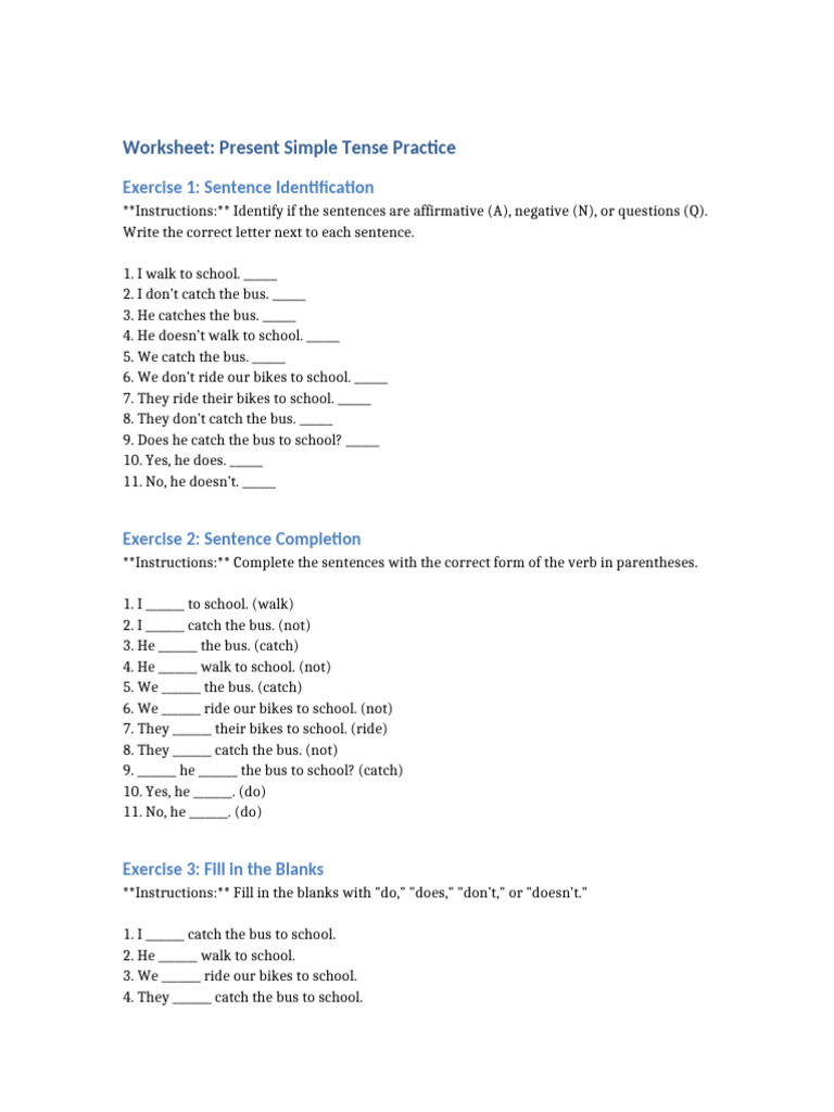 Present Simple Tense Practice Worksheet | PDF