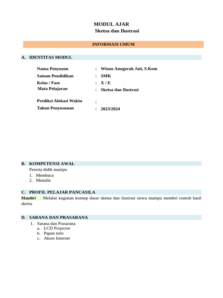 Modul Pembelajaran Sketsa Dan Ilustrasi | PDF