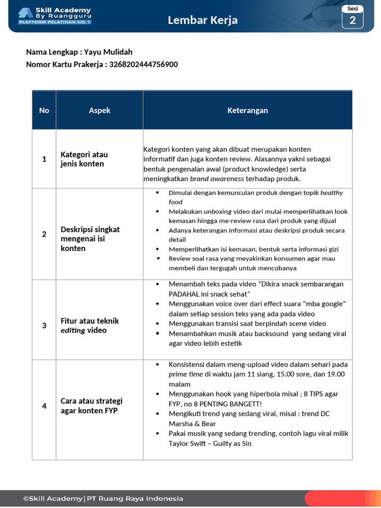 TPM 1 Merancang Video Tiktok Untuk Pemasaran - Yayu Mulidah | PDF