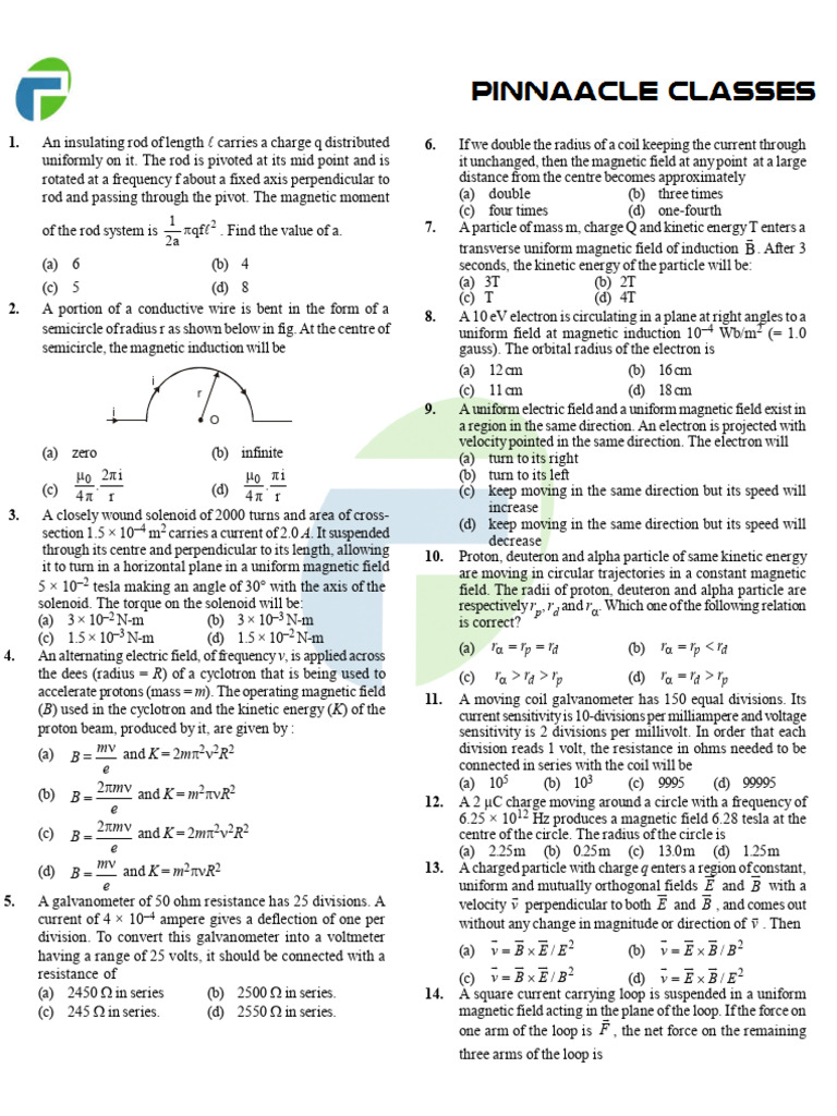 DPP 18 Moving Charges and Magnetism A-3 Booklet | PDF
