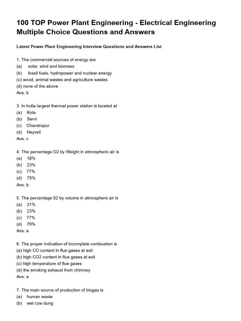 Power Plant Engineering EE MCQS | PDF | Boiler | Turbine