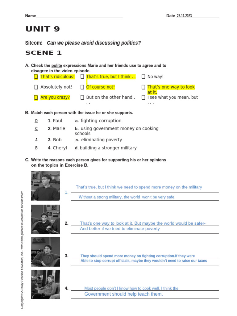 UNIT 09 TV Activity Worksheets | PDF