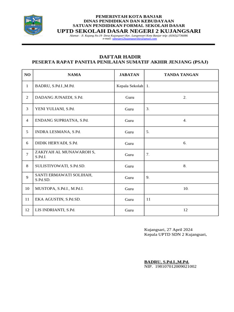 Daftar Hadir Rapat | PDF