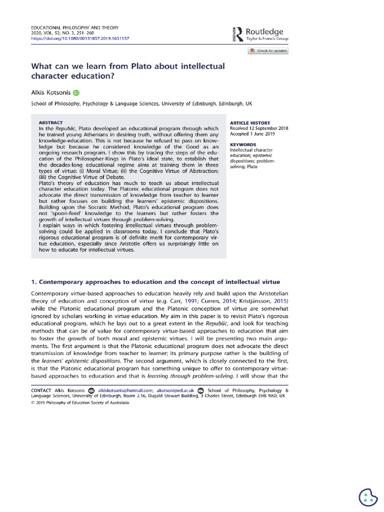 What Can We Learn From Plato About Intellectual Character Education ...