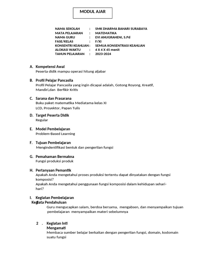 Modul Ajar - Fungsi | PDF