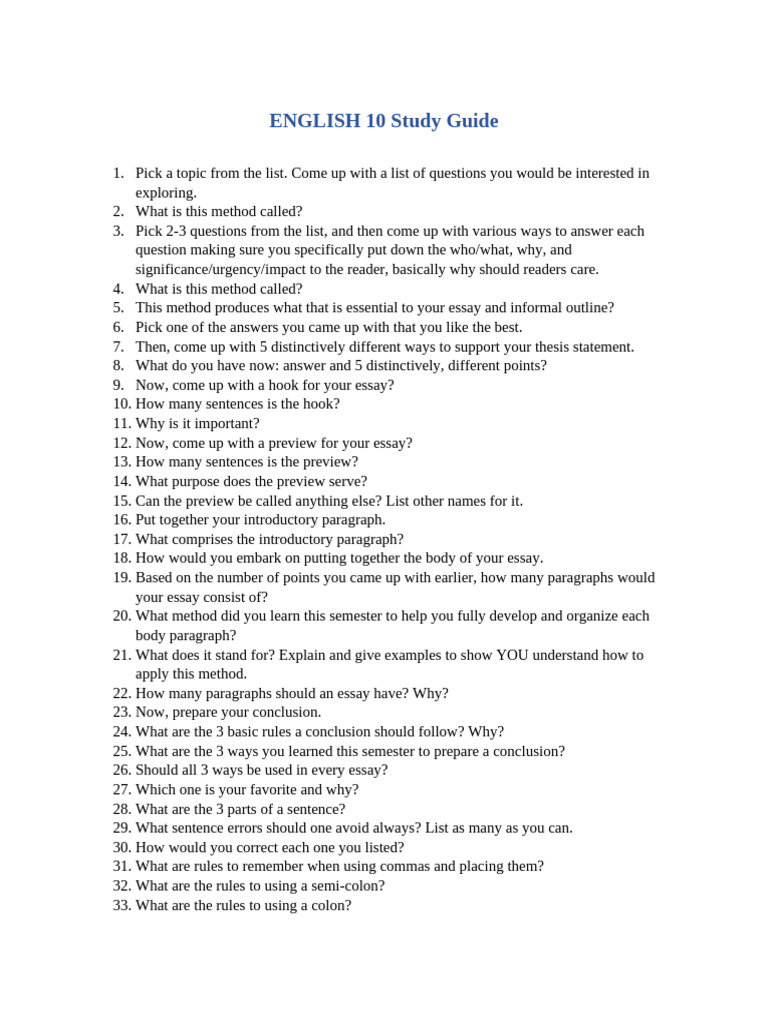 ENGLISH 10 Study Guide | PDF